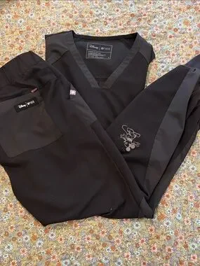 Tops | Womens Figs Disney Limited Addition Black Scrub Top And Pants ...